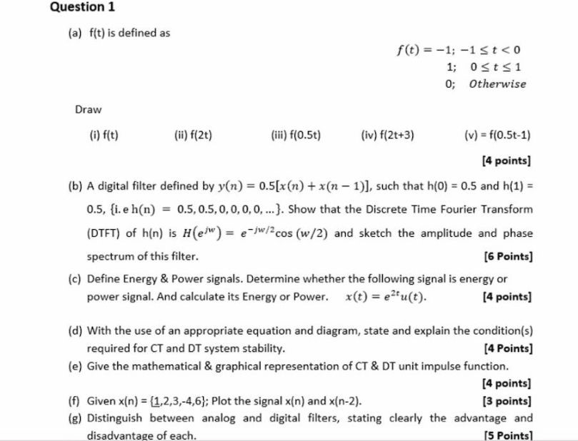 Solved Question 1(a) f(t) ﻿is defined | Chegg.com