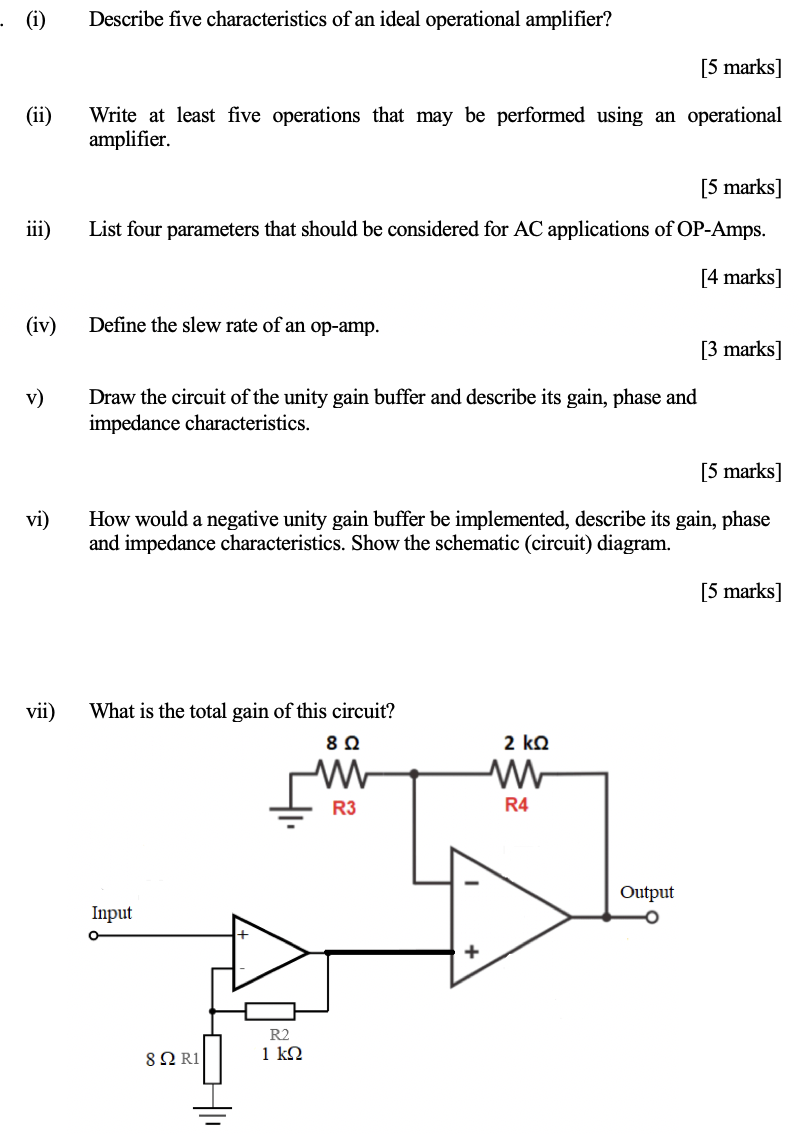 Operational amplifier main characteristics of stars