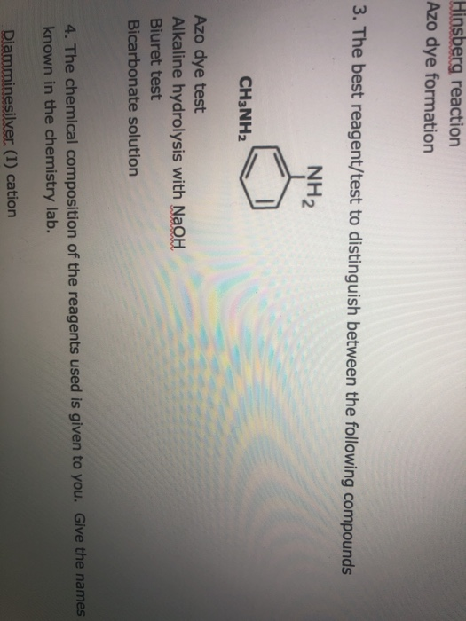 Solved Hinsberg reaction Azo dye formation best reagent/test | Chegg.com