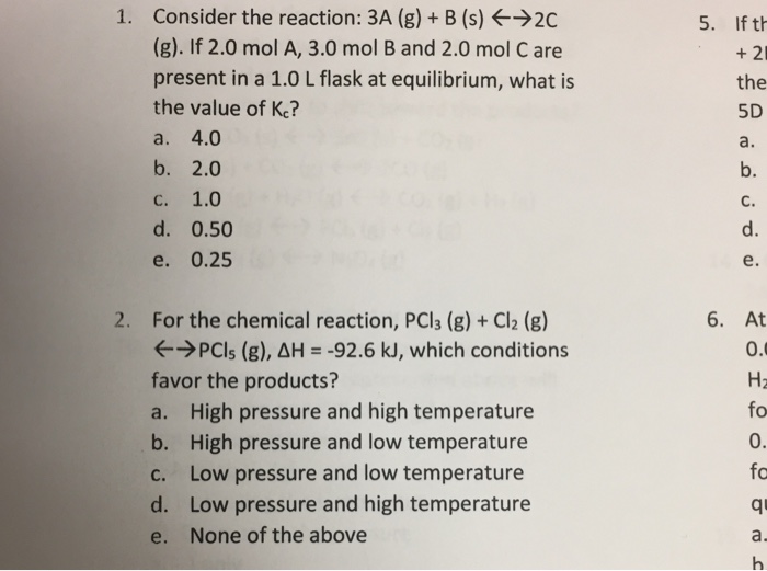 Solved Consider the reaction: 3A (g) + B(s) doubleheadarrow | Chegg.com