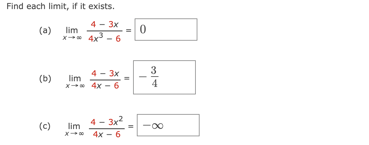 Solved Find each limit, if it exists. (a) 4 3x lim x-> 4x3 - | Chegg.com