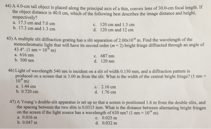 Solved 44) A 4.0-cm tall object is placed along the | Chegg.com