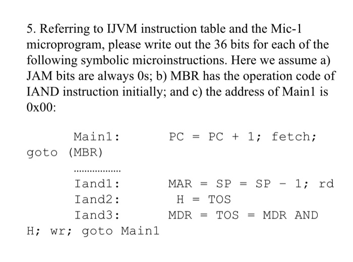 5. Referring to IJVM instruction table and the Mic-1 | Chegg.com