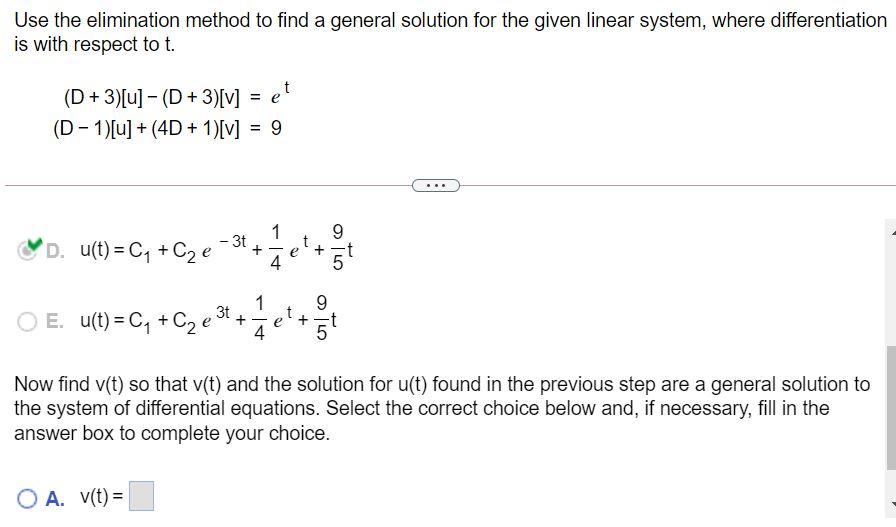 Solved Use the elimination method to find a general solution | Chegg.com