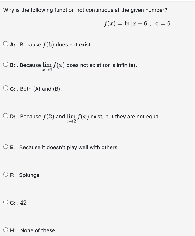 Solved Why is the following function not continuous at the | Chegg.com