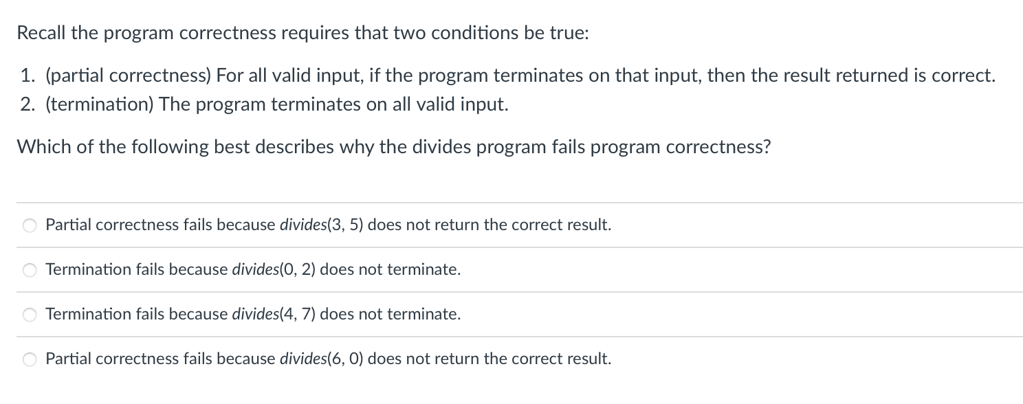 Solved Recall The Program Correctness Requires That Two