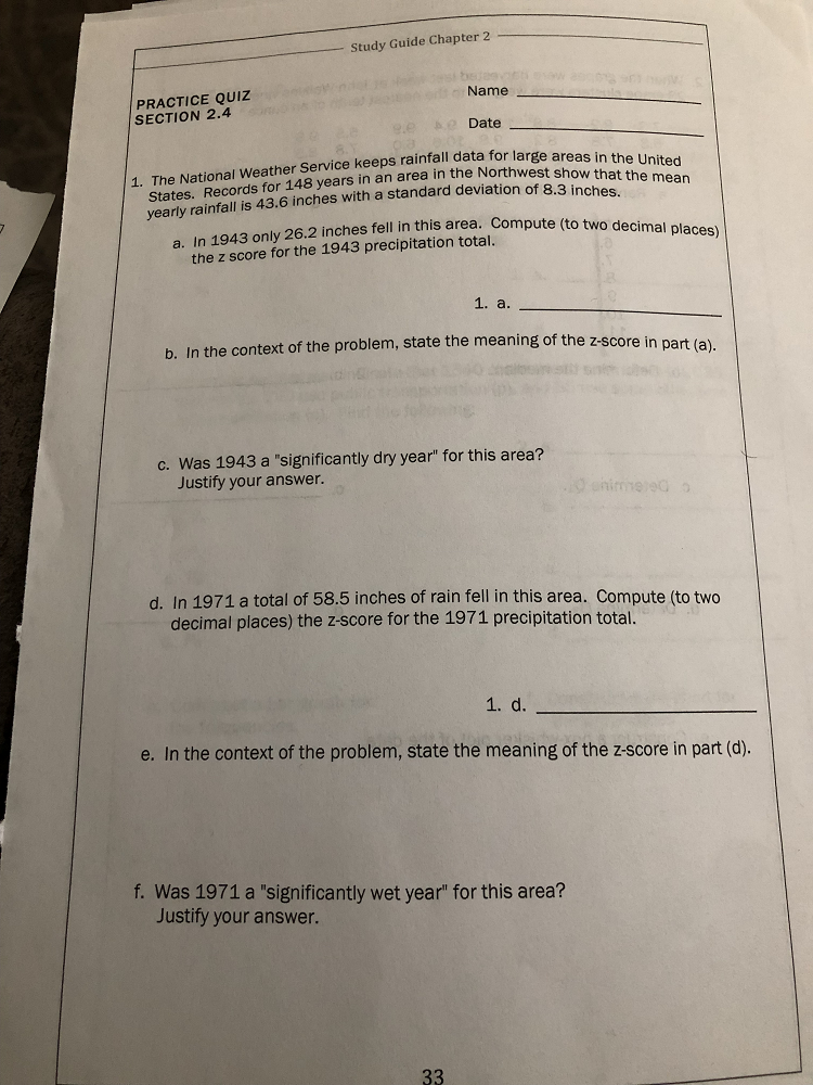 Solved Study Guide Chapter 2 - Name PRACTICE QUIZ SECTION | Chegg.com