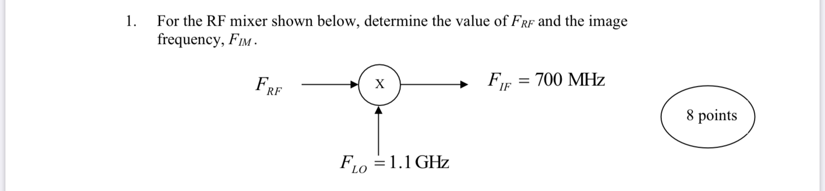 Solved 1. For the RF mixer shown below, determine the value | Chegg.com