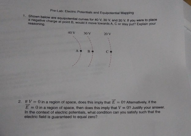 Solved Pre-Lab: Electric Potentials and Equipotential | Chegg.com