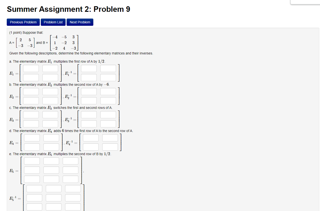 Solved Summer Assignment 2 Problem 9 Previous Problem 4616
