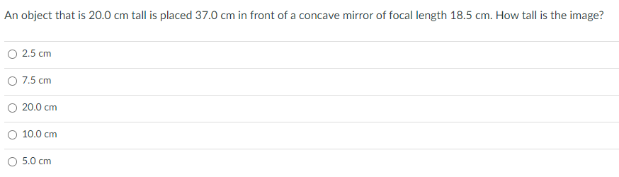 Solved An object that is 20.0 cm tall is placed 37.0 cm in | Chegg.com