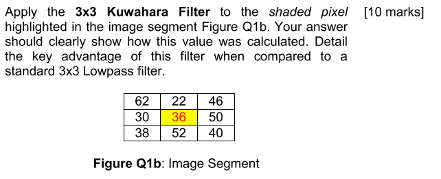Solved Apply the 3×3 Kuwahara Filter to the shaded pixel | Chegg.com