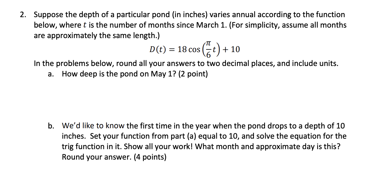 Solved Suppose the depth of a particular pond (in inches) | Chegg.com