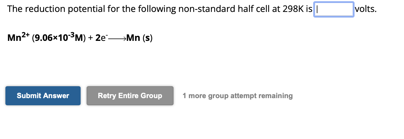 Solved The reduction potential for the following | Chegg.com