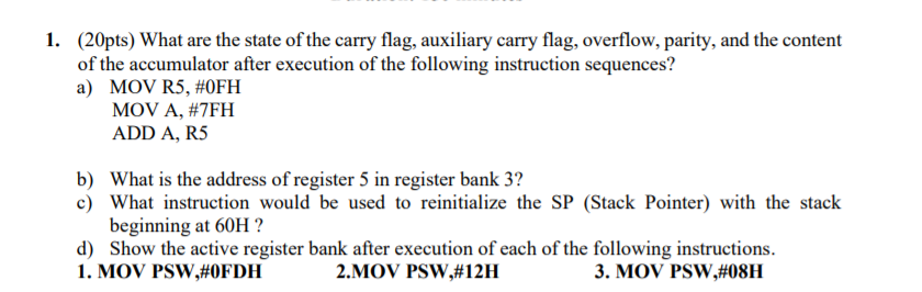 Solved 1 20pts What Are The State Of The Carry Flag 