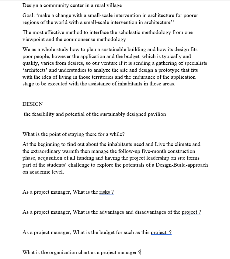 Solved Design a community center in a rural village Goal: | Chegg.com