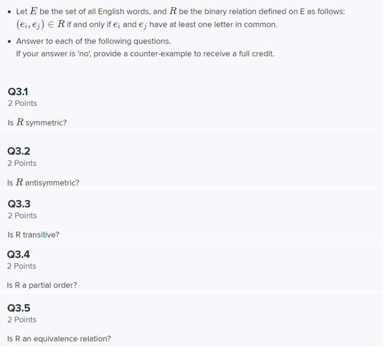 Solved - Let E be the set of all English words, and R be the | Chegg.com