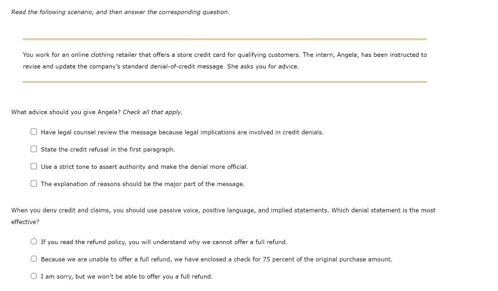 Solved 4. Denying a claim Refusing claims and denying credit | Chegg.com