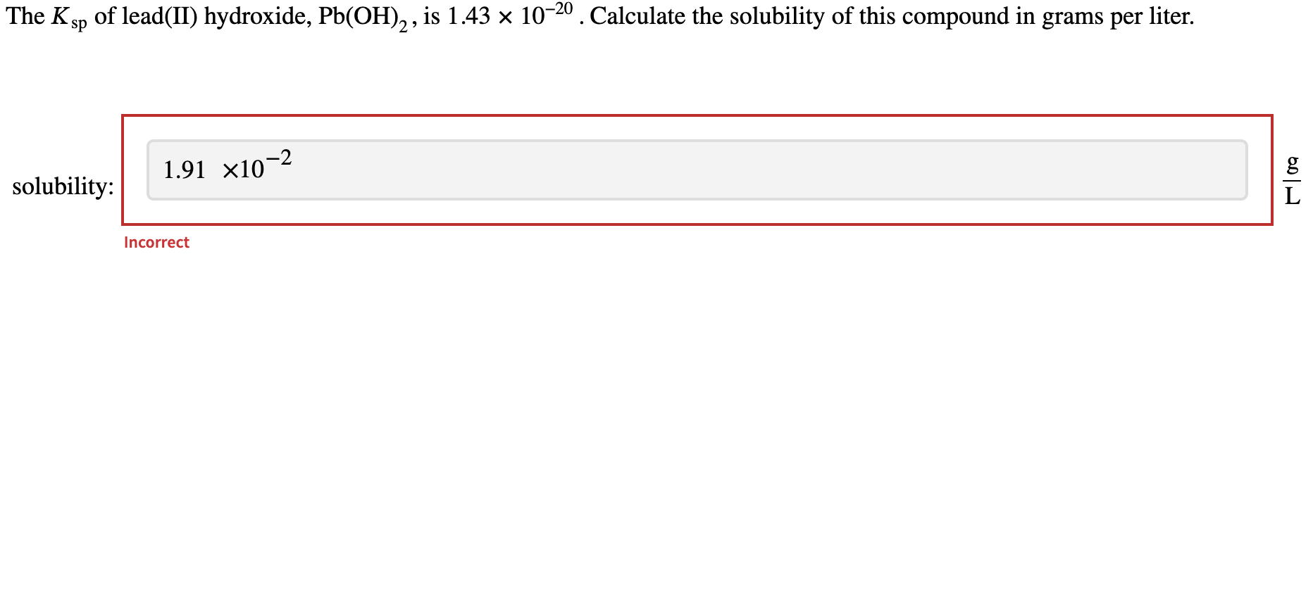 Solved The Ksp of lead(II) hydroxide, Pb(OH)2, is | Chegg.com