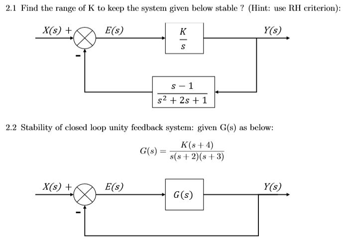 Solved 2.1 Find the range of K to keep the system given | Chegg.com