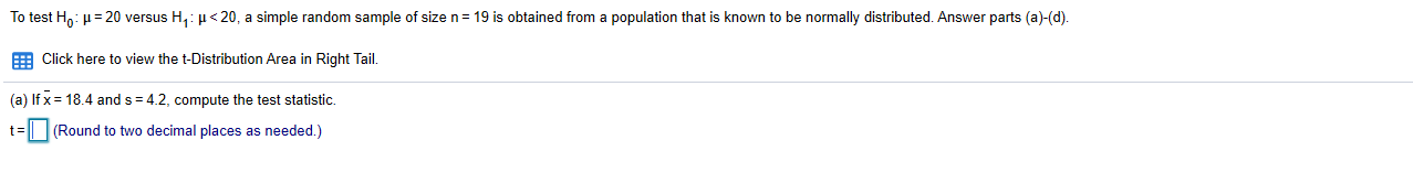 Solved To test Ho: u = 20 versus H:u
