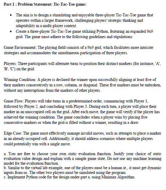 Solved Part 1 ﻿: Problem Statement: Tic-Tac-Toe game:The aim | Chegg.com