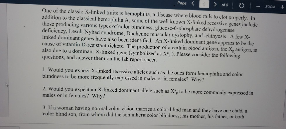 Solved Page 2 of 6 - ZOOM + One of the classic X-linked | Chegg.com