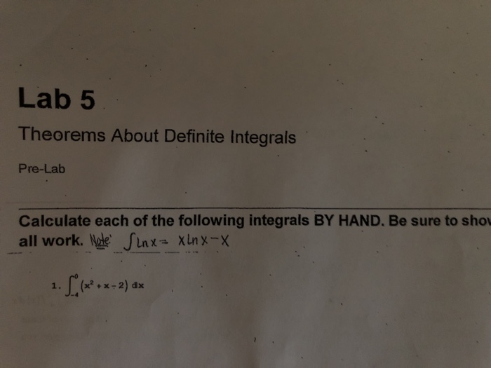 Solved Lab 5 Theorems About Definite Integrals Pre-Lab | Chegg.com
