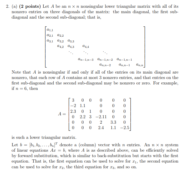 Solved 2. (a) (2 points) Let A be an n × n nonsingular lower | Chegg.com