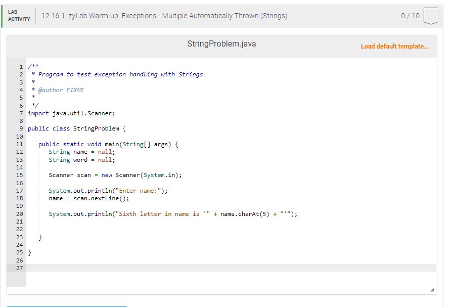 Solved 12.16 zyLab Warm-up: Exceptions - Multiple | Chegg.com