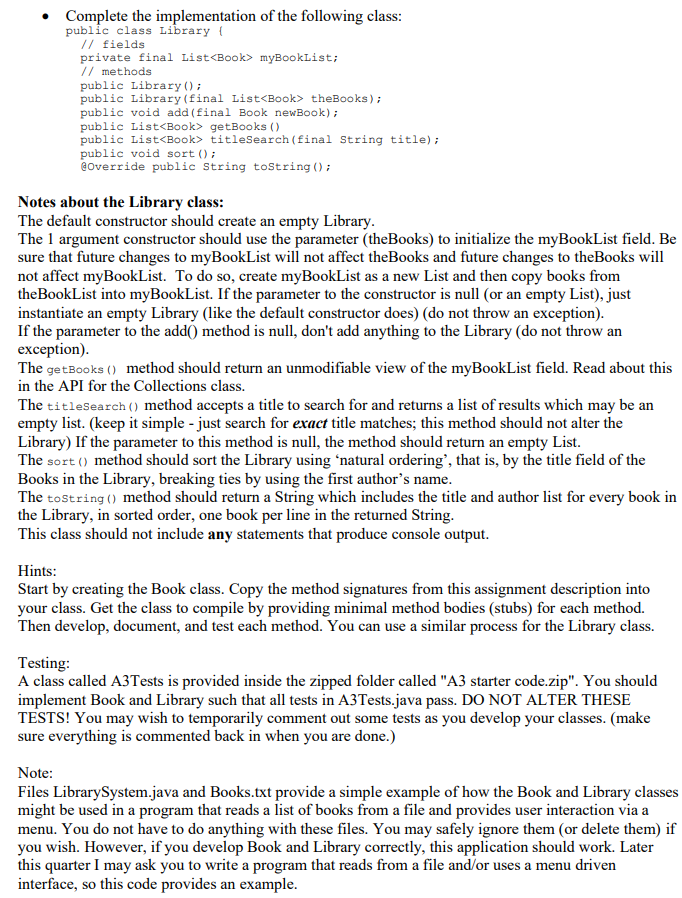 Solved You will develop 2 classes that implement some | Chegg.com