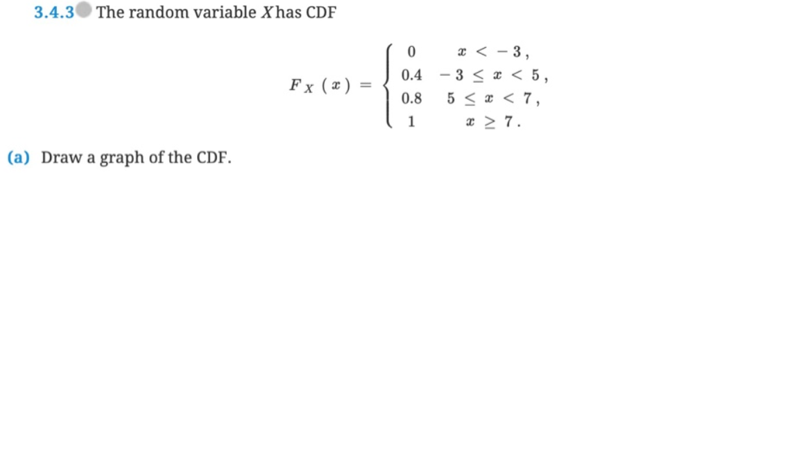 Solved 3.4.3 The random variable Xhas CDF Fx (x) = 10 { 0.4 | Chegg.com