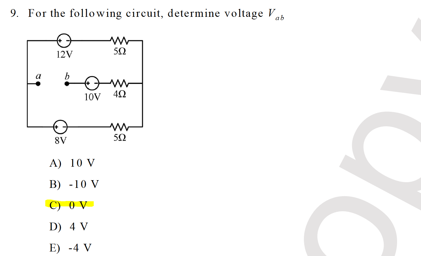 Solved 9. For the following circuit, determine voltage Vab | Chegg.com