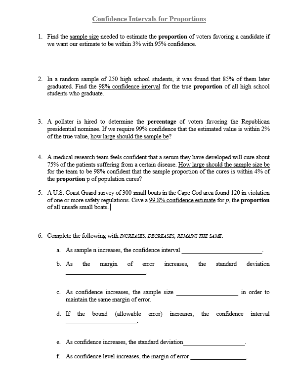 Solved Confidence Intervals for Proportions 1. Find the | Chegg.com