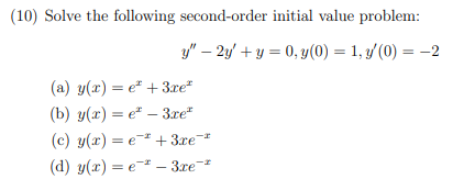 Solved (10) Solve the following second-order initial value | Chegg.com