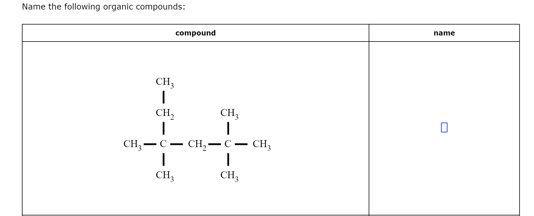 Solved Name the following organic compounds: compound name | Chegg.com