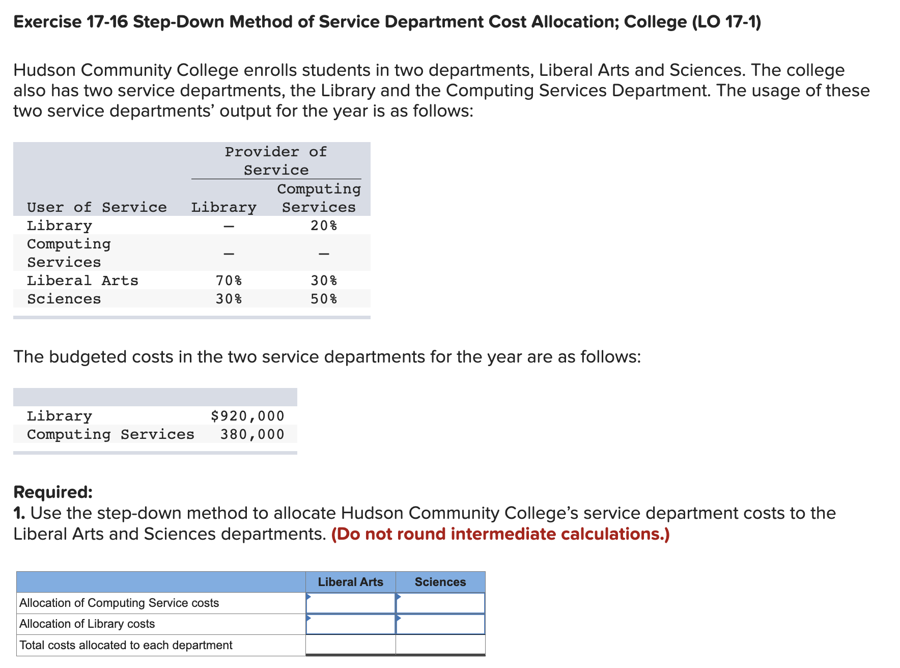Solved Exercise 17-15 Direct Method of Service Department | Chegg.com