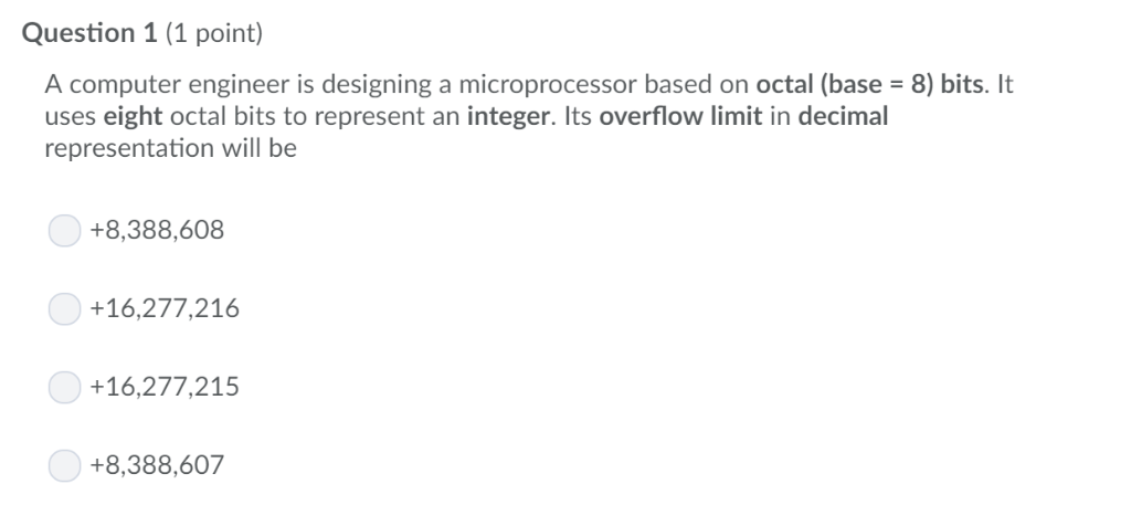 Solved Question 1 (1 point) A computer engineer is designing | Chegg.com