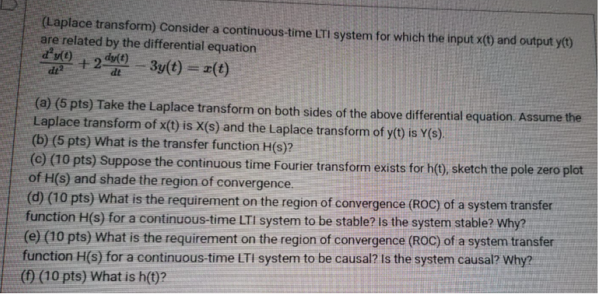 Solved (Laplace transform) Consider a continuous-time LTI | Chegg.com