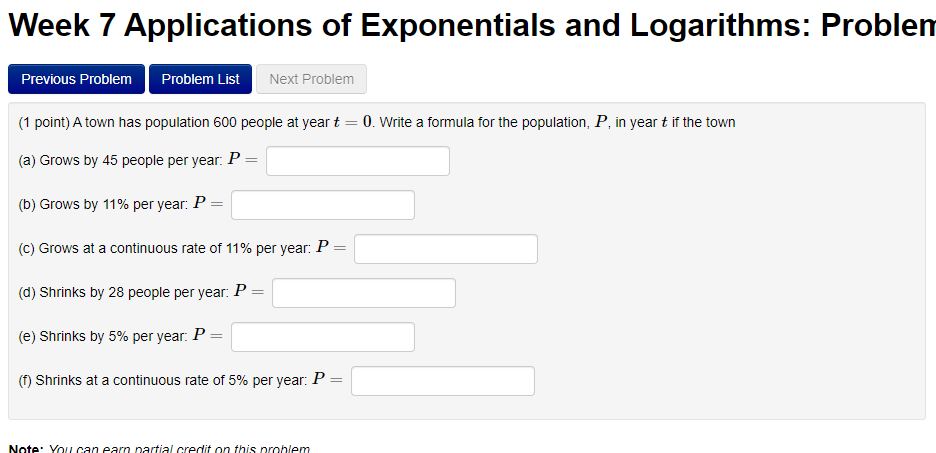 Solved Week 7 Applications of Exponentials and Logarithms: | Chegg.com