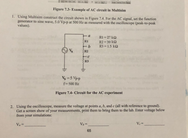 Solved Figure 7.3- Example of AC circuit in Multisim 1. | Chegg.com