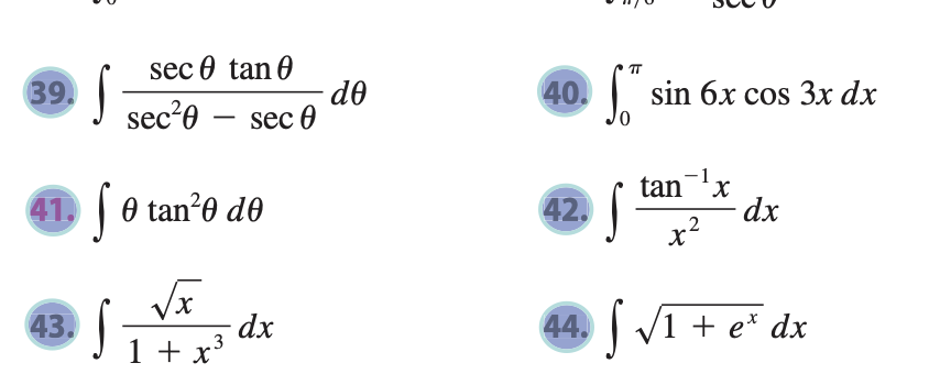 Solved ∫sec2θ−secθsecθtanθdθ∫0πsin6xcos3xdx ∫θtan2θdθ (42.) | Chegg.com