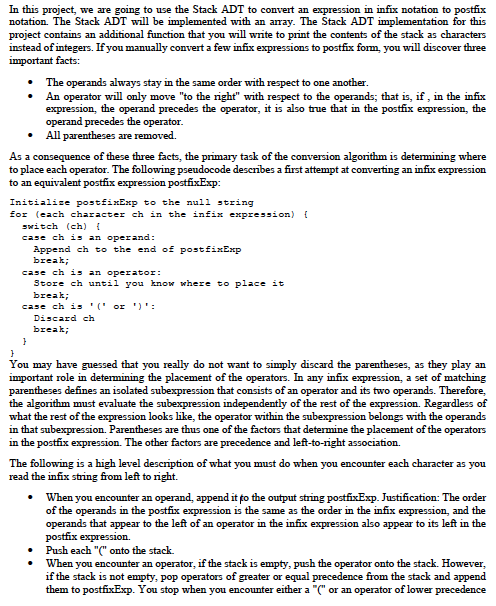 In this project, we are going to use the Stack ADT to | Chegg.com