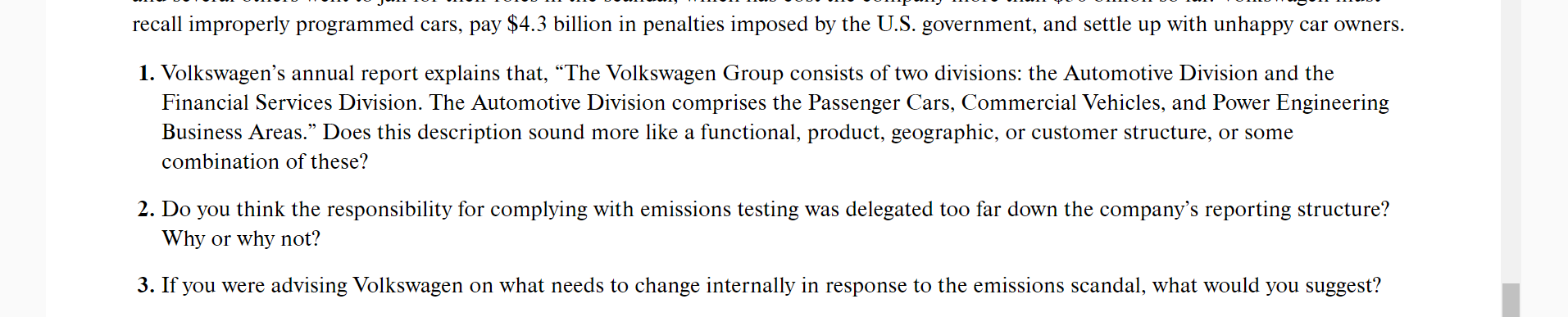 Solved Problem-Solving Case: What Went Wrong at Volkswagen? | Chegg.com