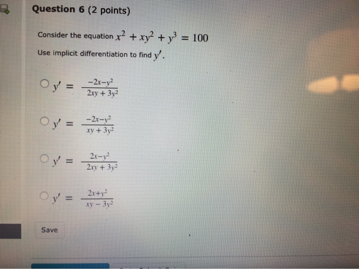 Solved Consider the equation x^2 + xy^2 + y^3 = 100 Use | Chegg.com