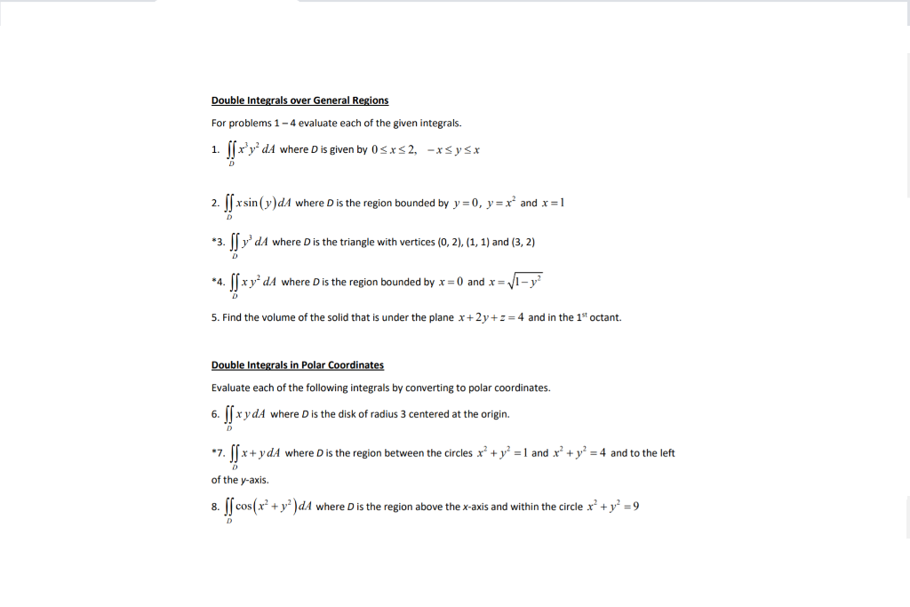 Solved Double Integrals over General Regions For problems 1 | Chegg.com