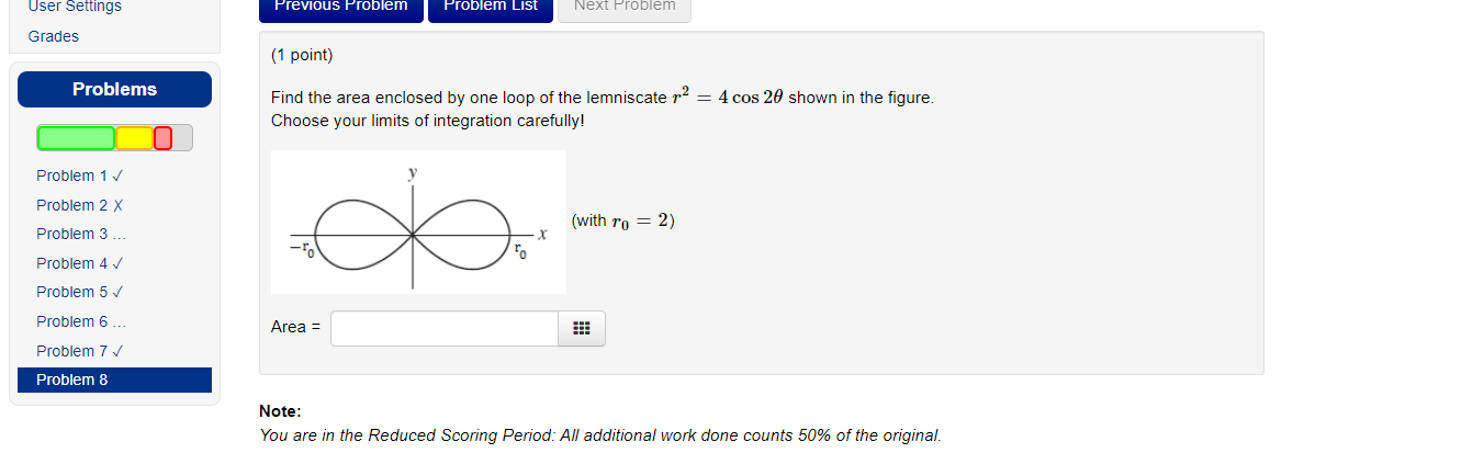 Solved Find the area enclosed by one loop of the lemniscate | Chegg.com