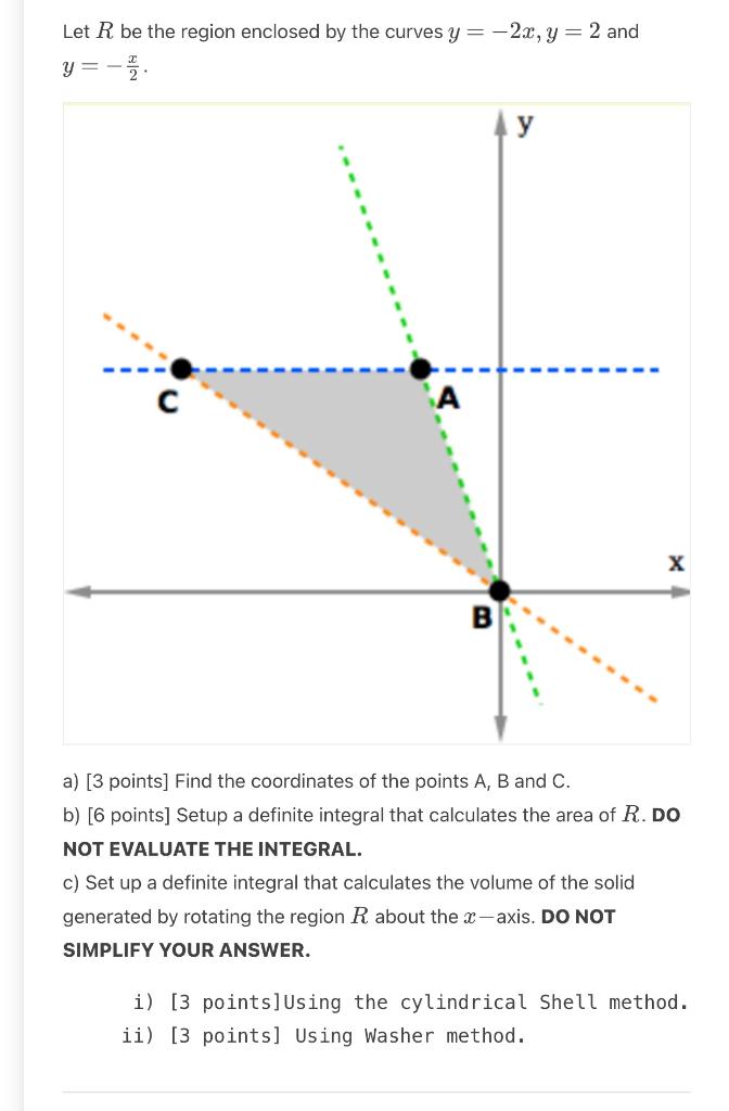 Solved Let R be the region enclosed by the curves y=−2x,y=2 | Chegg.com