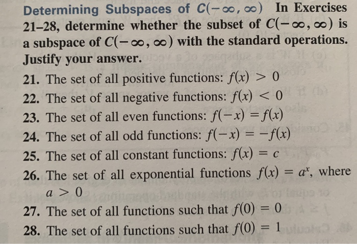 Solved Determining Subspaces Of C −∞ ∞ In Exercises 21 28