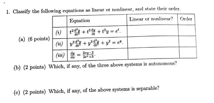Solved Classify the following equations as linear or | Chegg.com